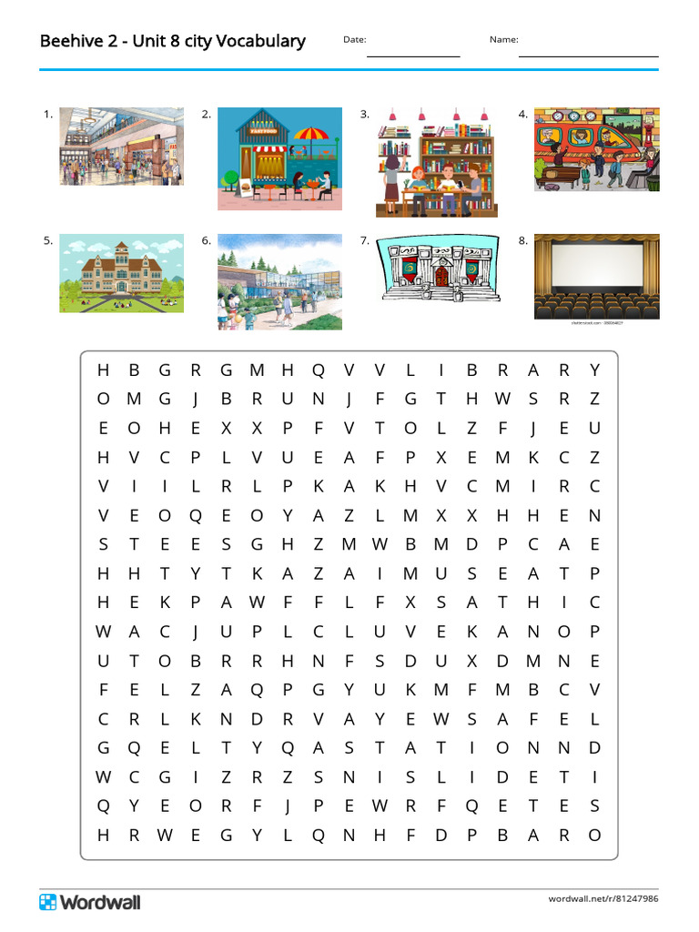 Beehive 2 Unit 8 City Vocabulary Wordsearch | PDF
