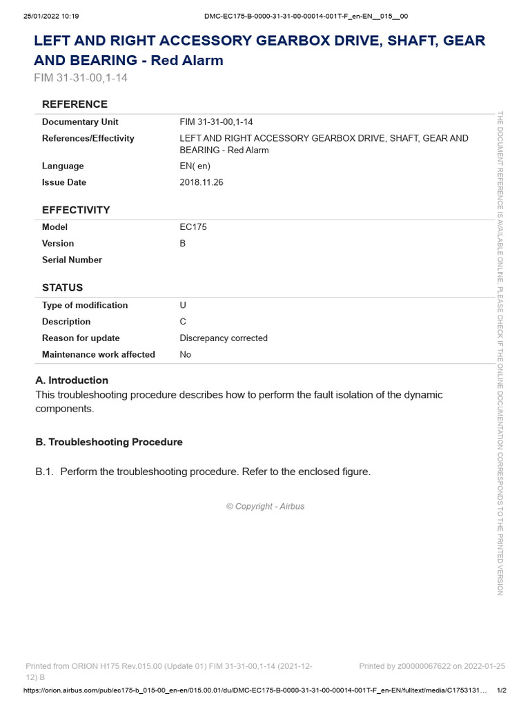 Left and Right Accessory Gearbox Drive, Shaft, Gear and Bearing - Red ...