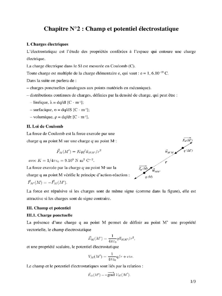 Chapitre N°2 Electrostatique | PDF