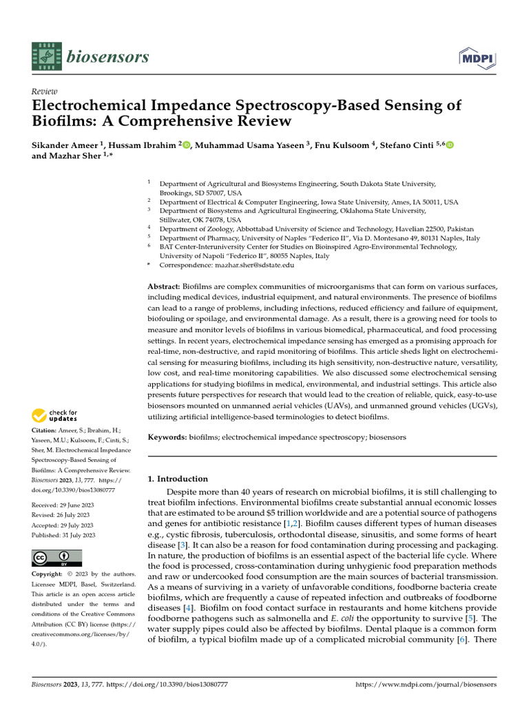 Biosensors 13 00777 v2 | PDF | Biofilm | Bacteria