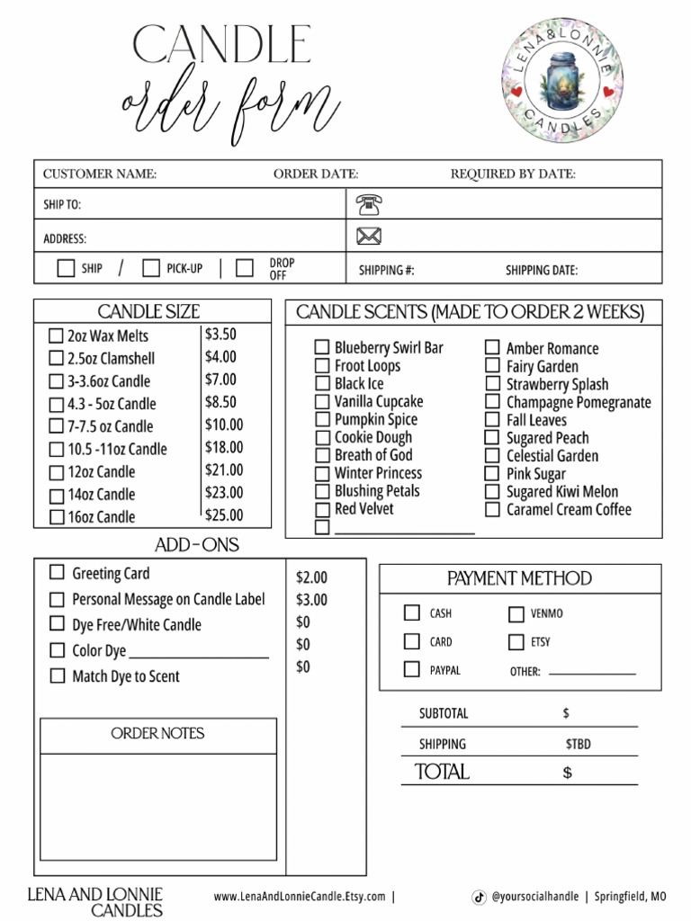 Candle Order Form | PDF