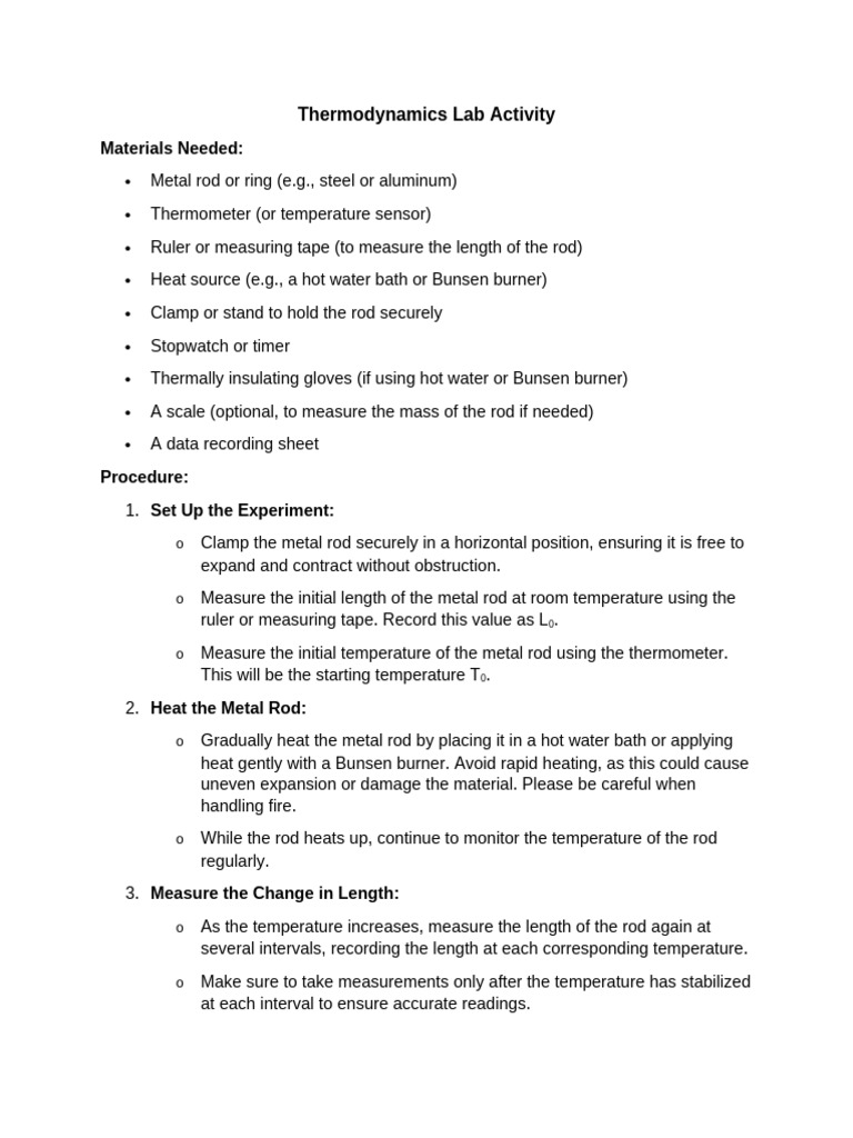 Thermodynamics Lab Activity | PDF | Thermal Expansion | Temperature
