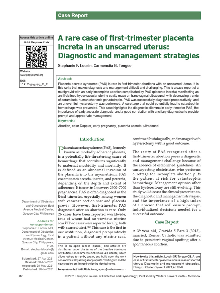 A Rare Case of First Trimester Placenta Increta In.6 | PDF | Uterus ...