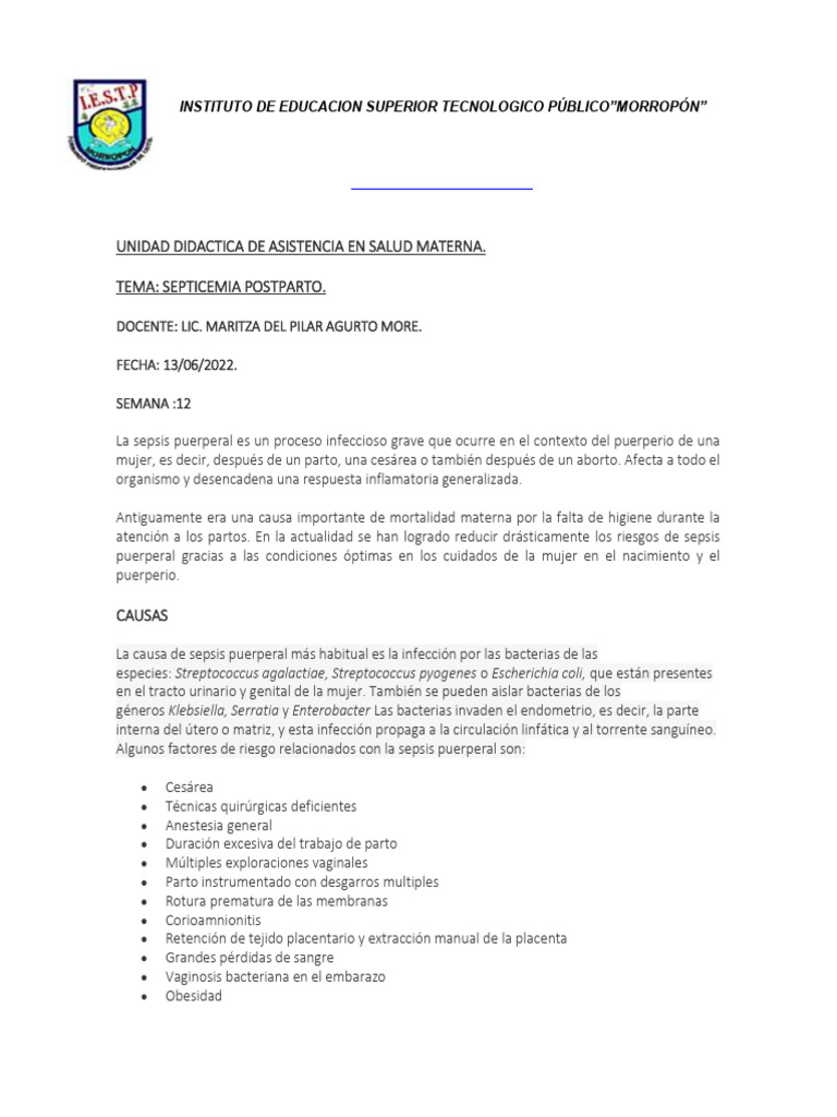 Septicemia Postparto: Causas y Tratamiento | PDF | Septicemia | Periodo ...