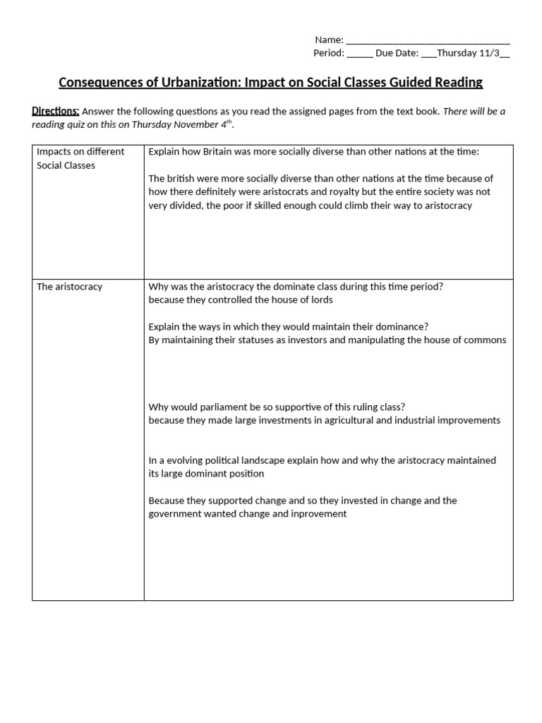 Guided Reading Impact On Social Classes | PDF | Industrial Revolution ...