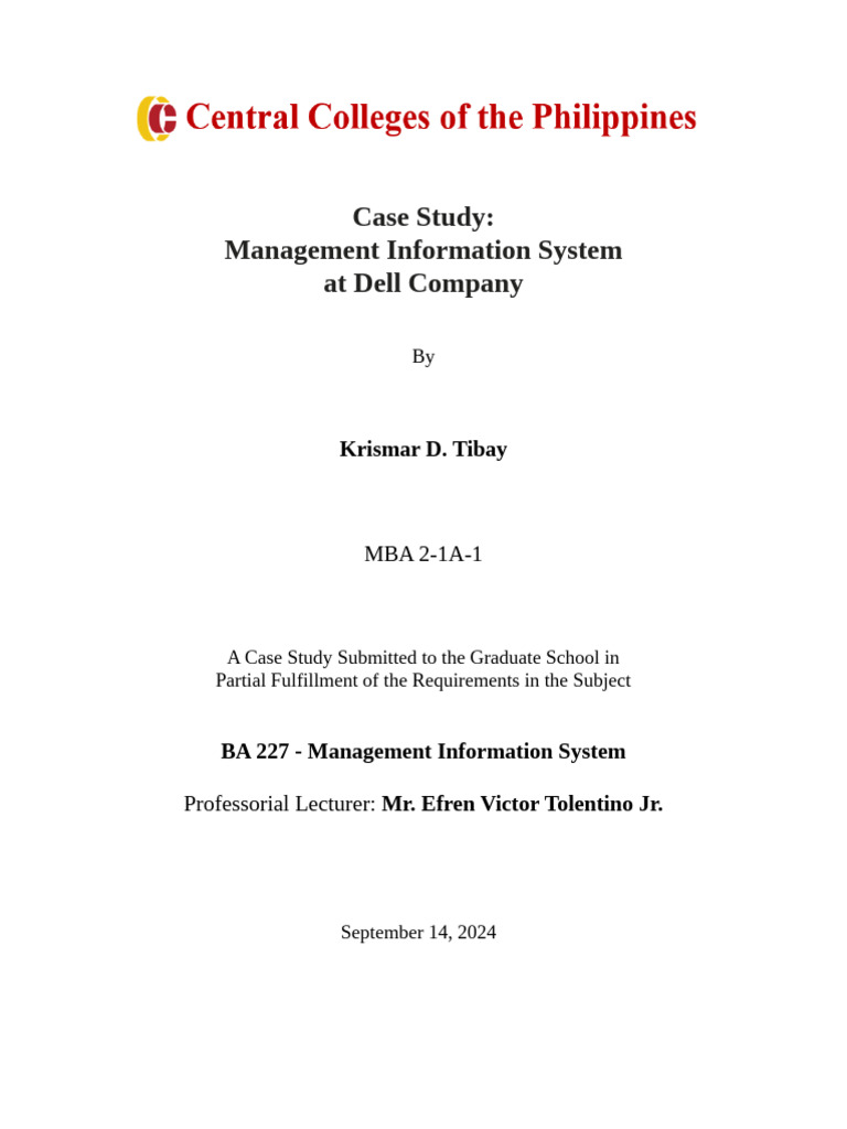 BA 227 Case Study MIS at Dell Co | PDF | Dell | Management Information System