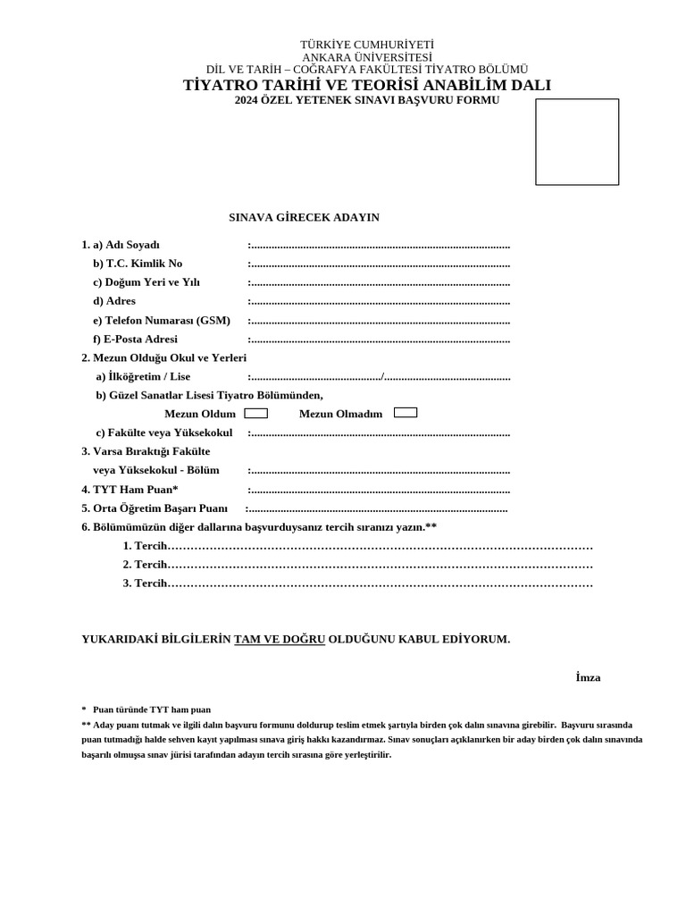 2024 2025 Basvuru Formu TTT Anasanat 2 | PDF