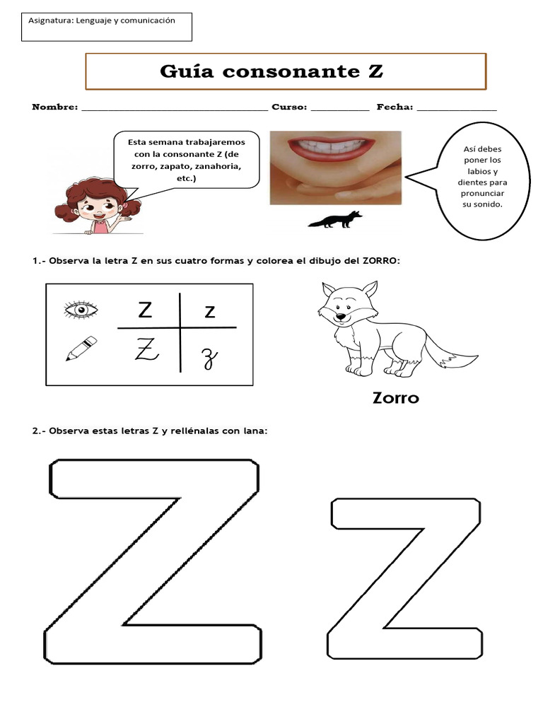 Actividades con la consonante Z | PDF | Lingüística