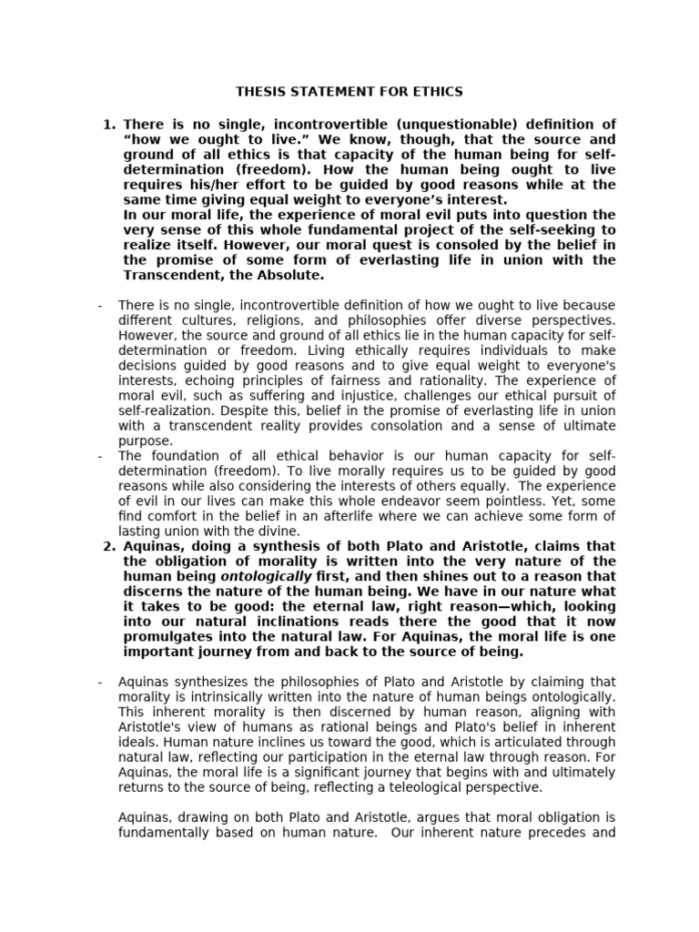 Thesis Statement For Ethics | PDF | Reason | Natural Law