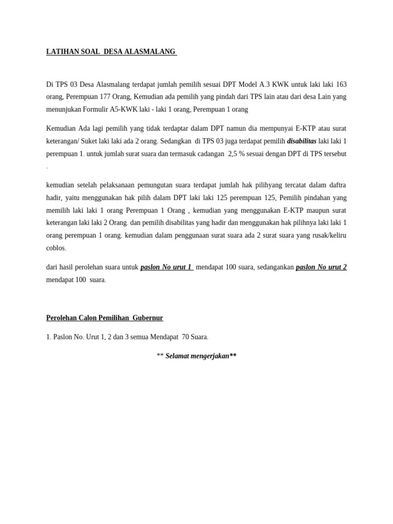 Soal Latihan KPPS Bupati 1 | PDF | Politik