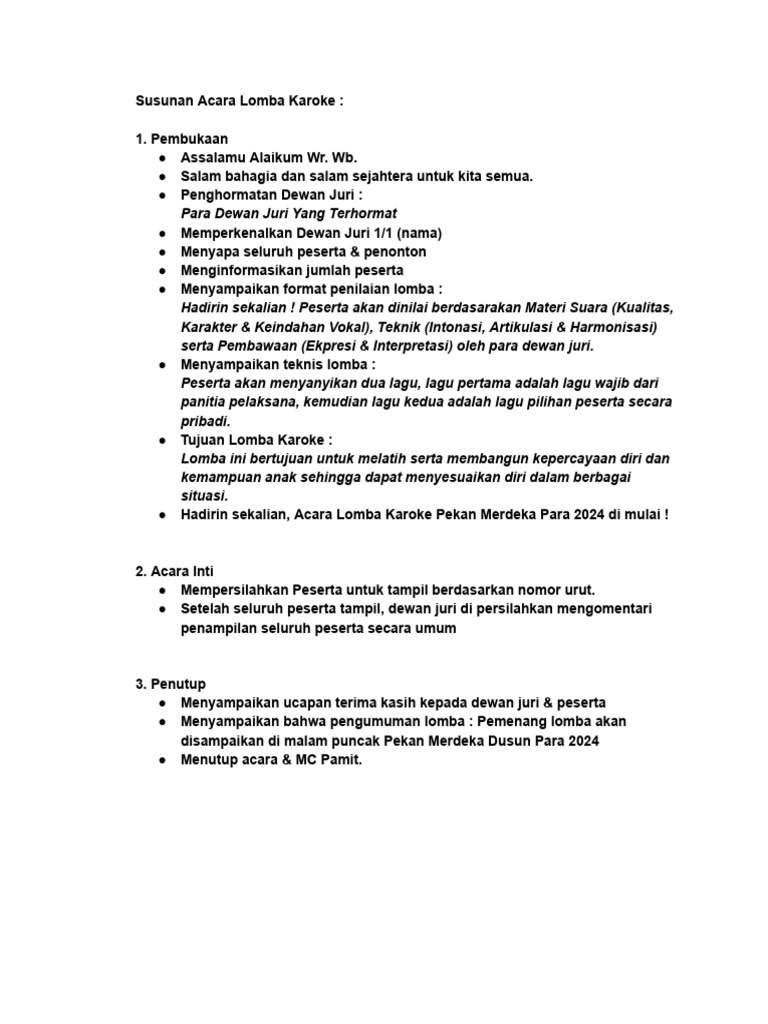 Susunan Acara Lomba Karoke | PDF