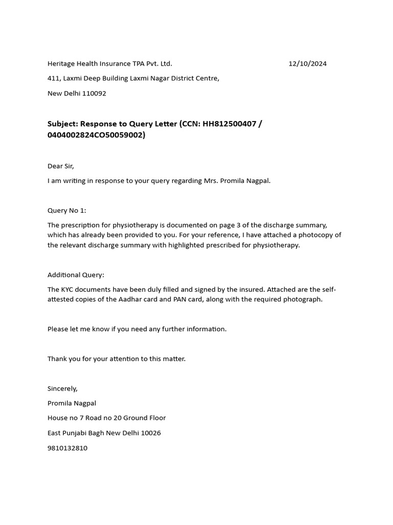 Heritage Health TPA Response to Query | PDF | Law
