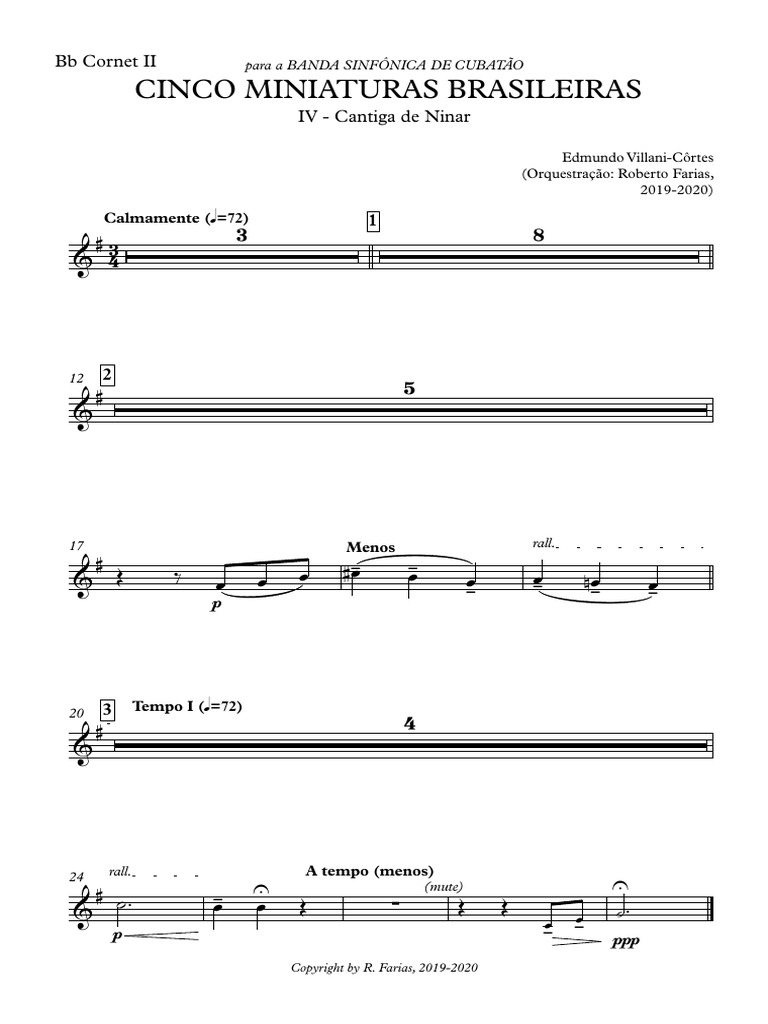 CINCO MINIATURAS BRASILEIRAS IV - Cantiga de Ninar BSC 2020 - BB Cornet II | PDF