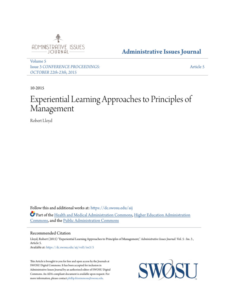 Experiential Learning Approaches To Principles of Management | PDF | Lesson Plan | Goal