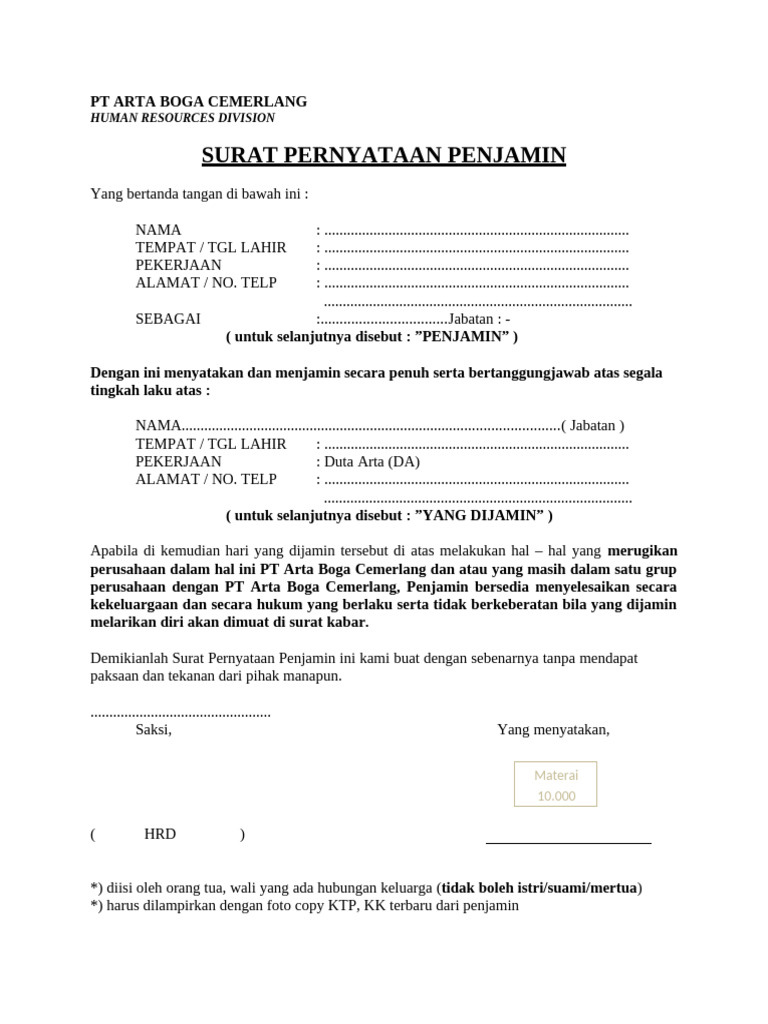 Surat Penjamin | PDF