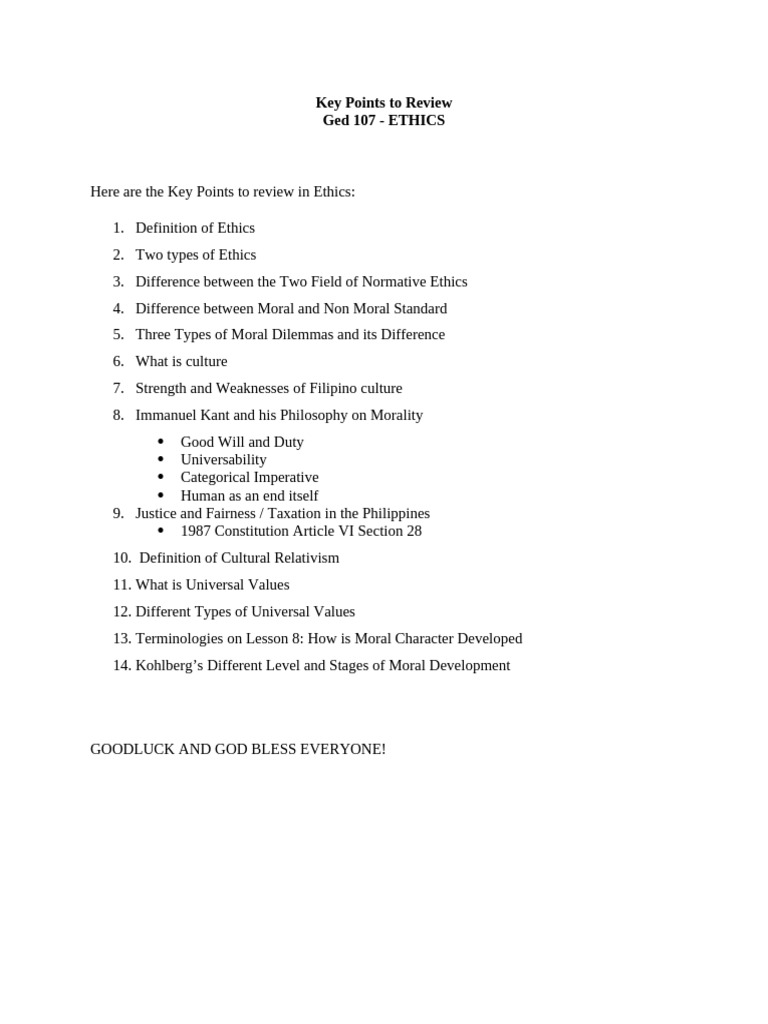 Key Points To Review Midterm Ethics | PDF | Science & Mathematics