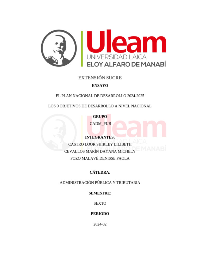 Ensayo Grupo3 Cadm Plan de Desarrollo 2024-2025 Los 9 Objetivos | PDF | Desarrollo sostenible ...