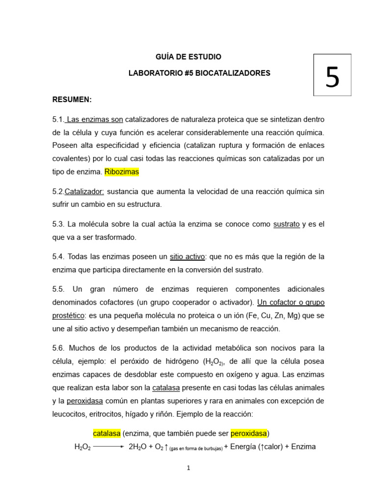 Guia Lab-5 Enzimas | PDF | Enzima | Catálisis