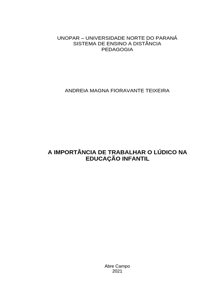 tcc andreia cronograma corrigido | PDF | Aprendizado | Pré-escola