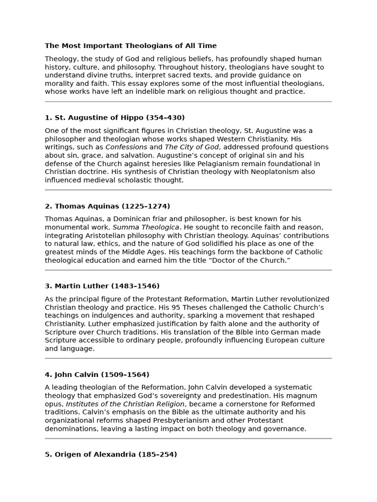 Theologist of All Times | PDF | Theology | Thomas Aquinas