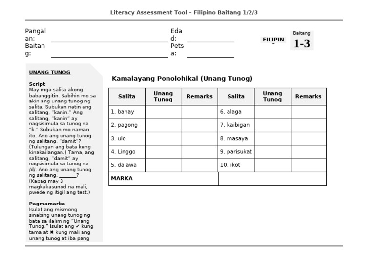 29 LRP FIL B 1-3 Kam Ponolohikal Unang Tunog | PDF