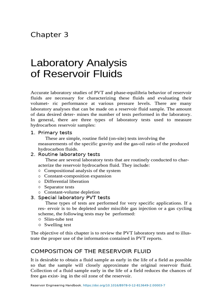 Laboratory Analysis of Reservoir Fluids | PDF | Petroleum Reservoir ...