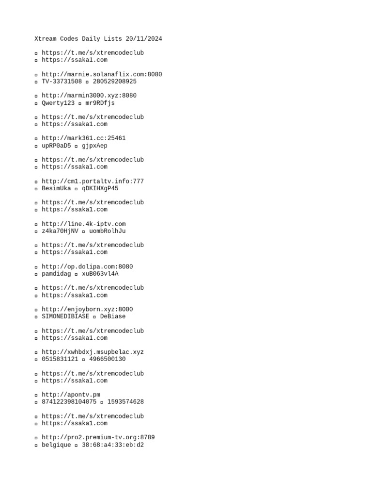 Xtream+Codes+Daily+Lists+20 11 2024 | PDF