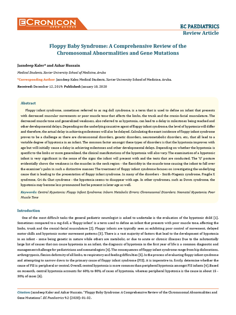 Floppy Baby Syndrome A Comprehensive Review of The Chromosomal ...