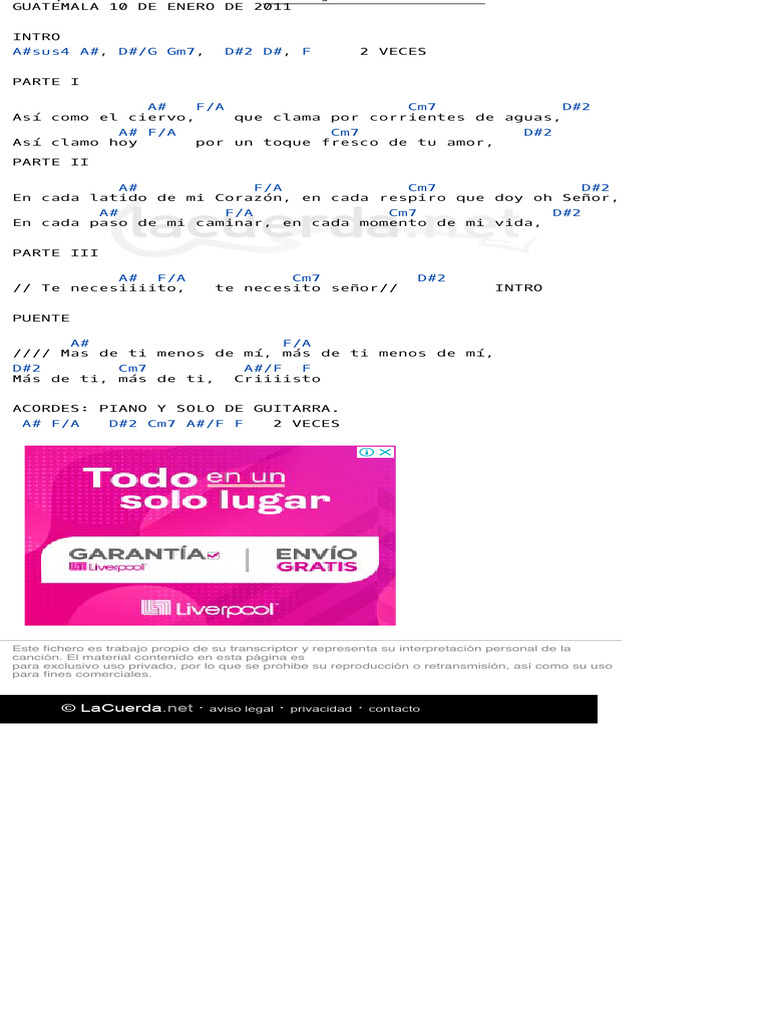 TE NECESITO, Miel San Marcos Acordes | PDF