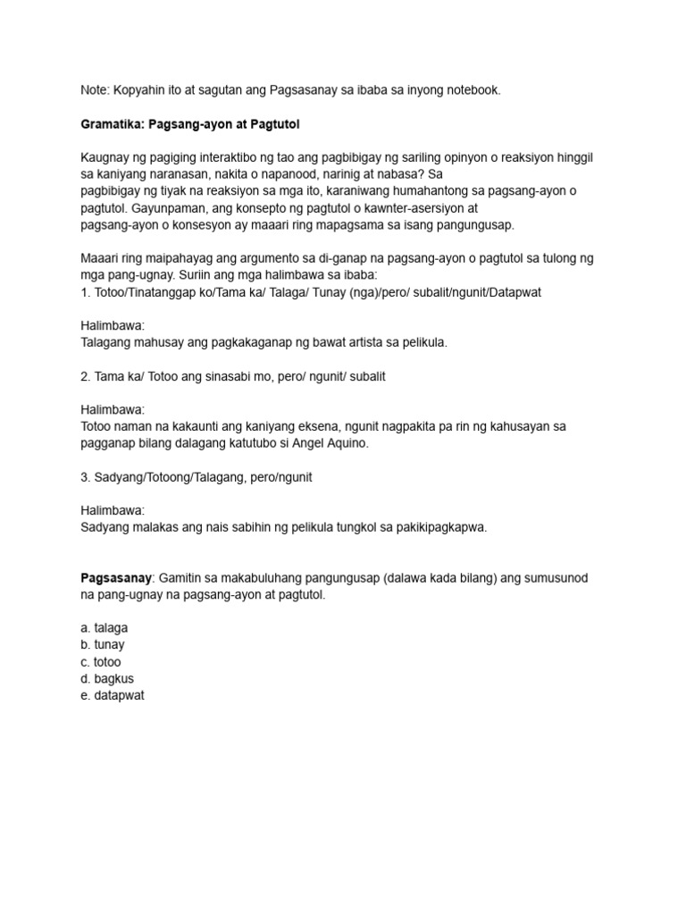 Pagsang Ayon at Pagtutol | PDF