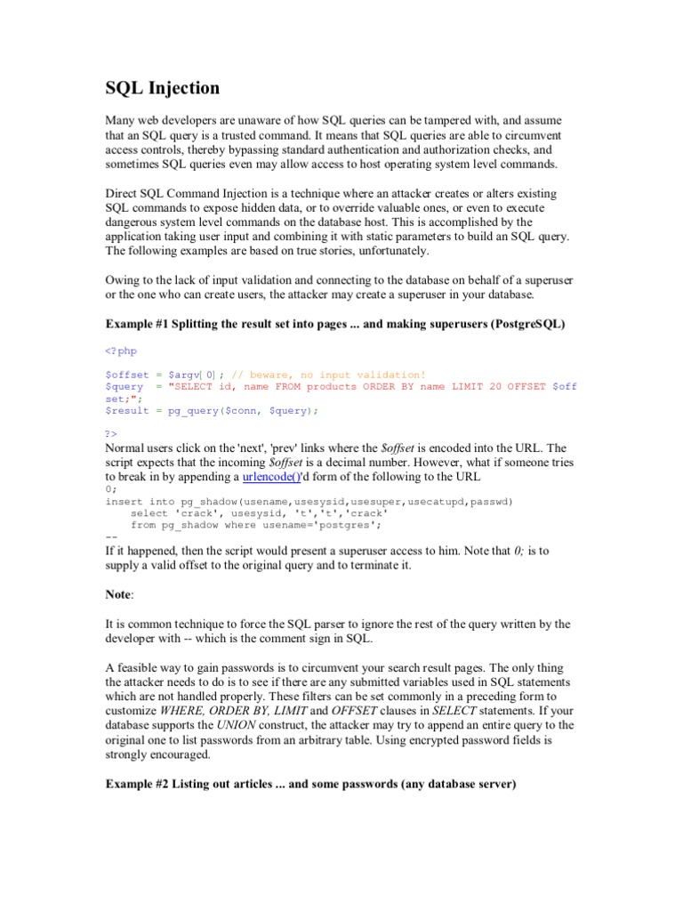 SQL Injection | PDF | Sql | Databases