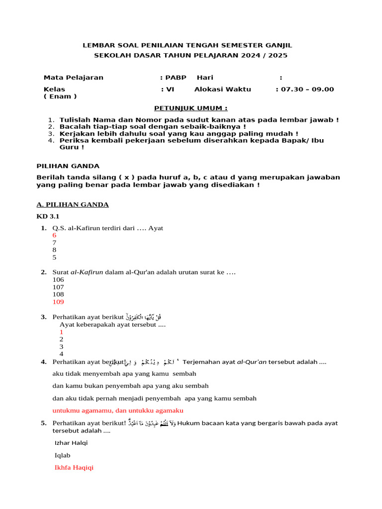 Kelas 6 - PAI - K-13 - SDN 3 Perigi | PDF | Agama & Spiritualitas