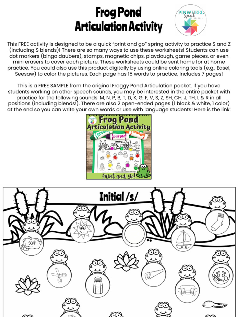Spring Frog Articulation Worksheets | PDF | Games & Activities ...