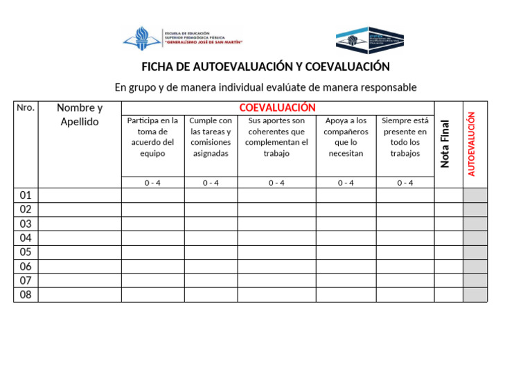 Ficha de Autoevaluación y Coevaluación | PDF