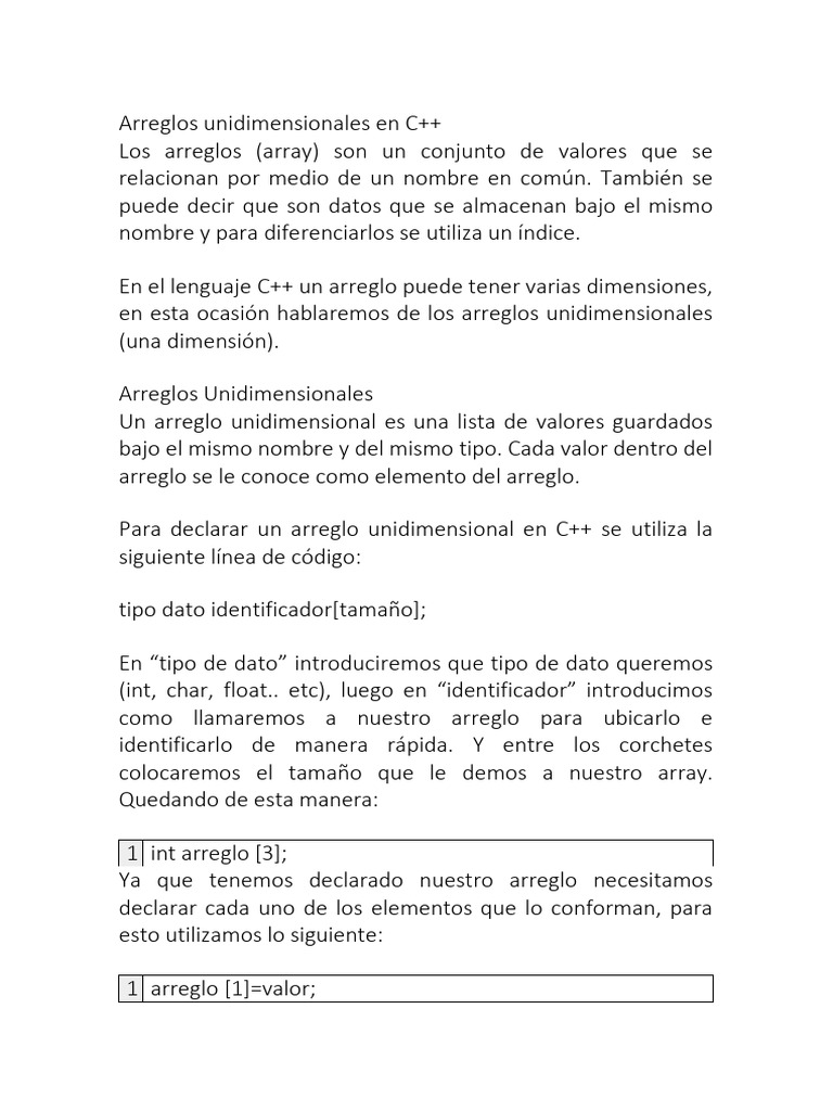 Arreglos Unidimensionales en C++ | PDF | C ++ | Programación orientada ...