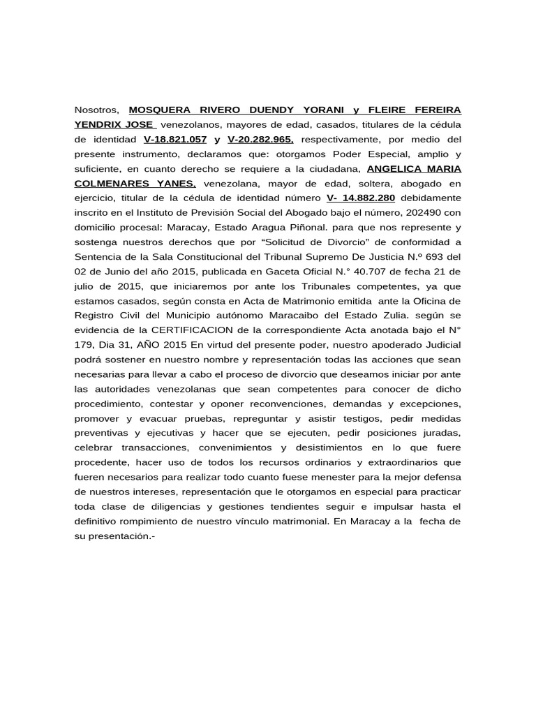 Poder para Divorcios | PDF | Divorcio | Documento de identidad