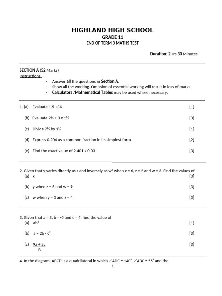 2009 - Term 3 Grade 11 Maths Test | PDF | Cartesian Coordinate System ...