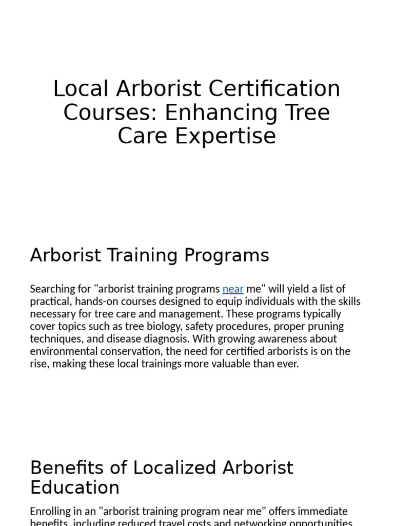 Local Arborist Certification Courses Enhancing Tree Care Expertise ...
