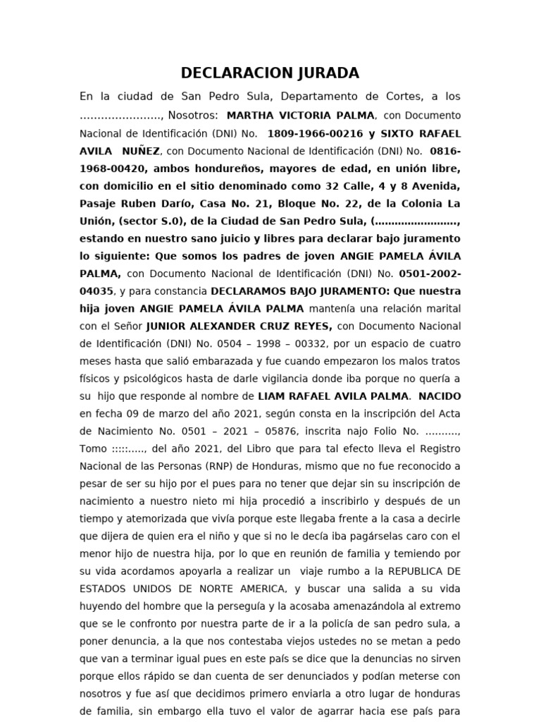 Declaracion Jurada | PDF | Documento de identidad