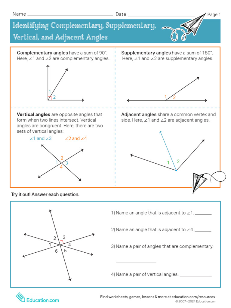 Identifying Complementary Supplementary Vertical and Adjacent Angles ...