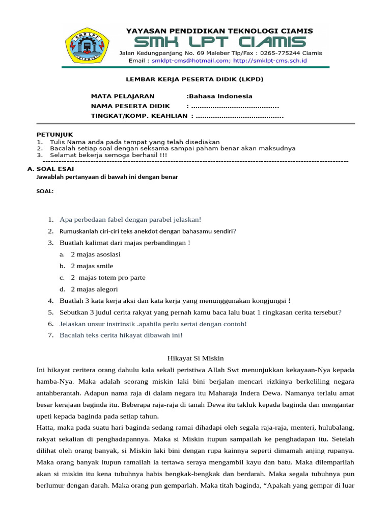 Format LKPD Ulangan Harian 3 Bab | PDF | Klasik | Fiksi Umum