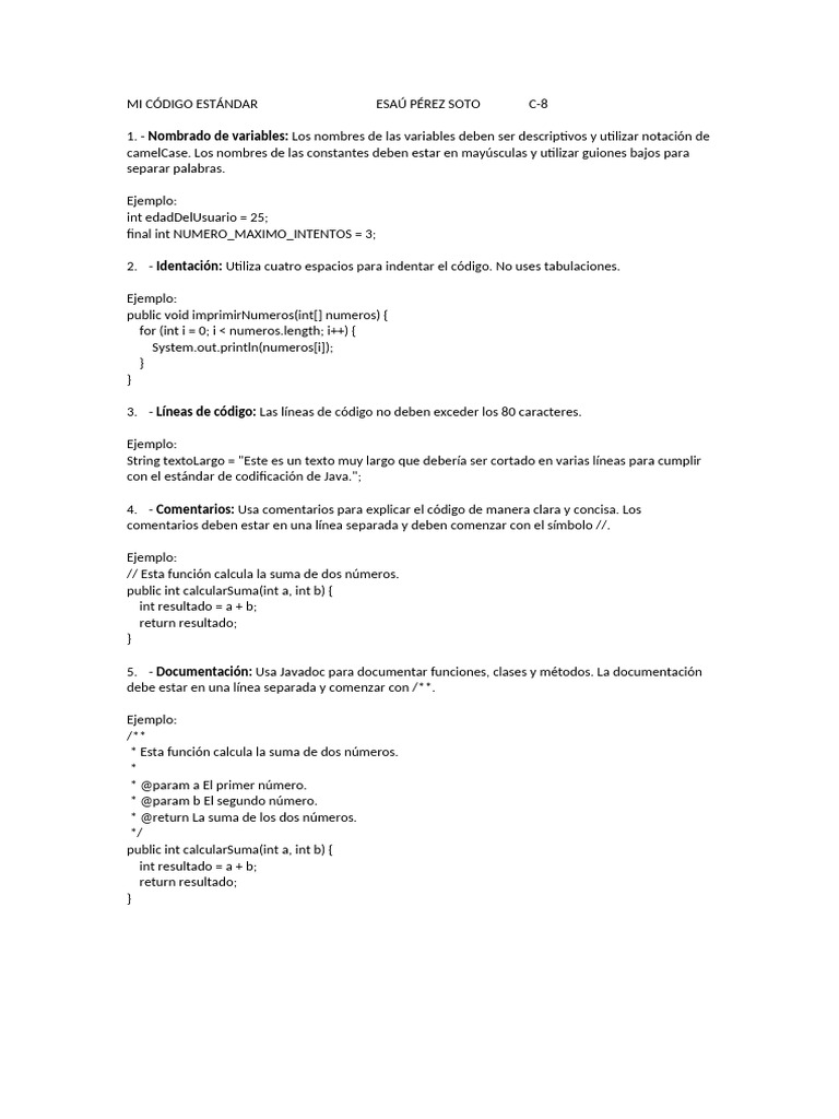 Guía de Estilo de Código Java | PDF | Métodos y materiales de enseñanza ...