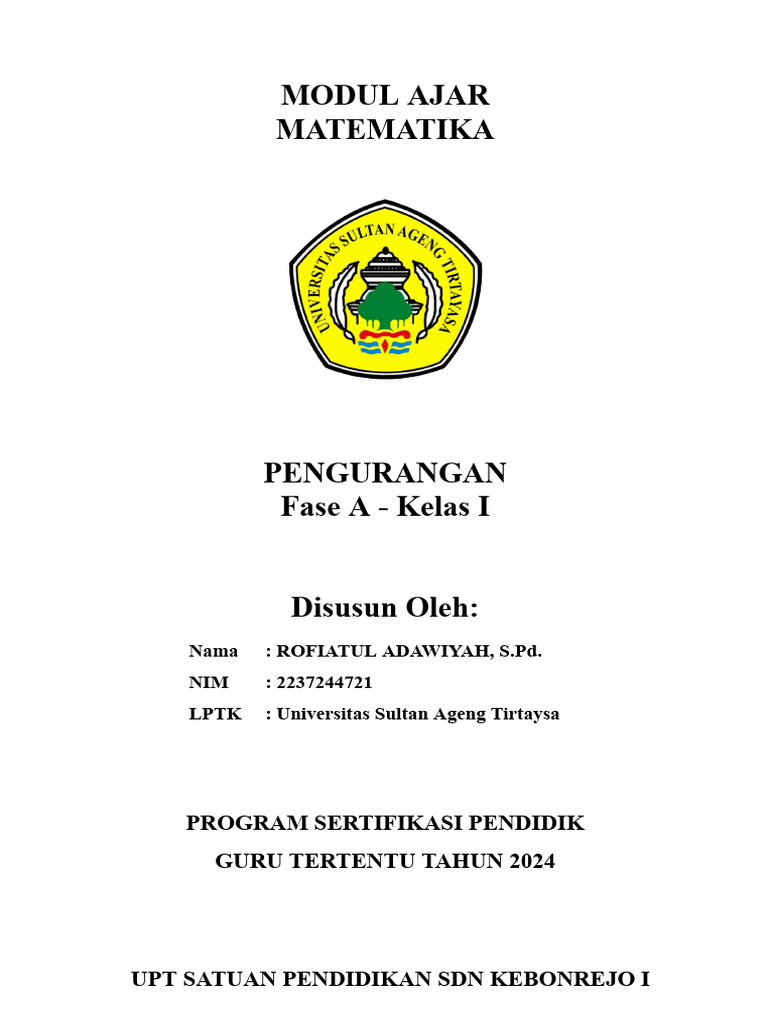 Modul Ajar Pengurangan Kelas 1 SD | PDF | Karier & Perkembangan | Seni