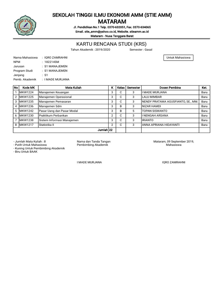 CETAK KARTU RENCANA STUDI 2019 - Portal Akademik | PDF
