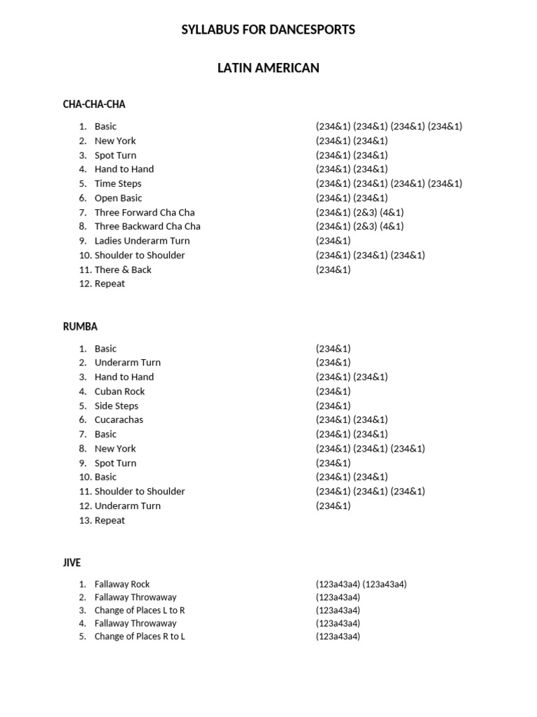 Syllabus For Dancesports | PDF | Social Dance | Competitive Dance