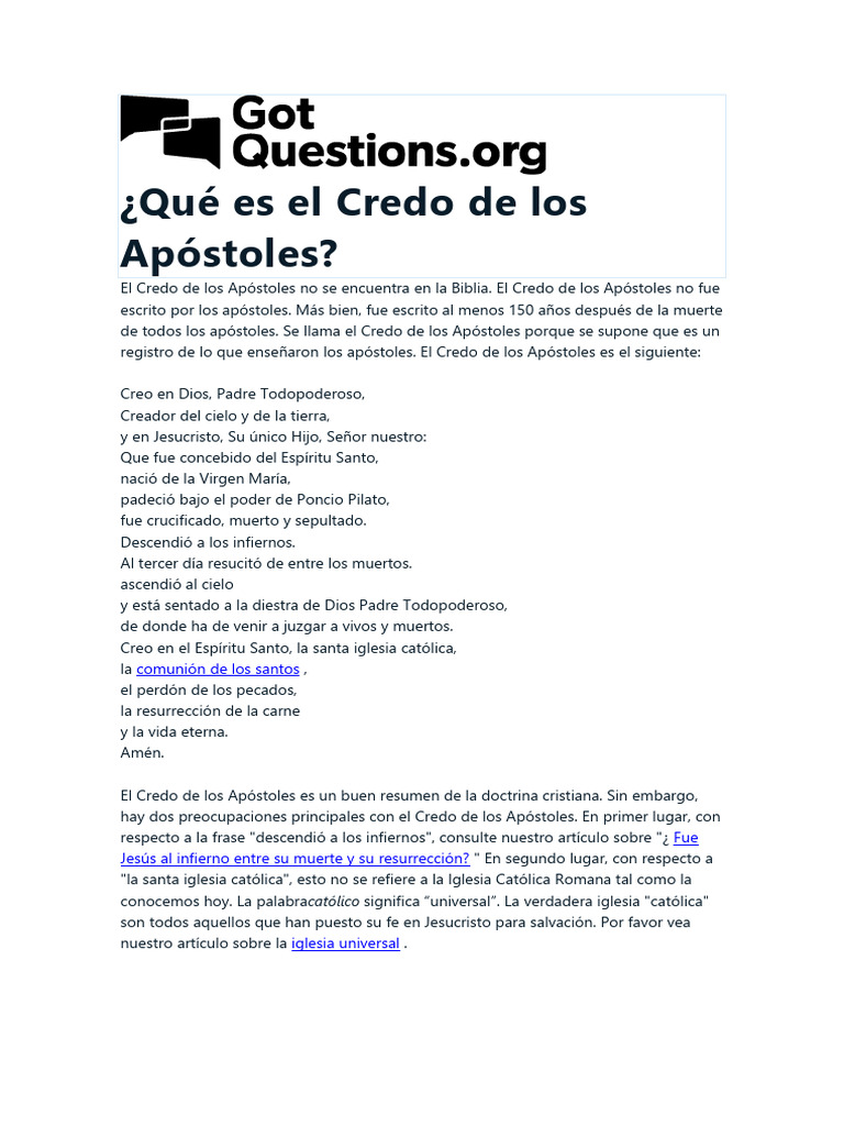 Orígenes y significado del Credo de los Apóstoles | PDF