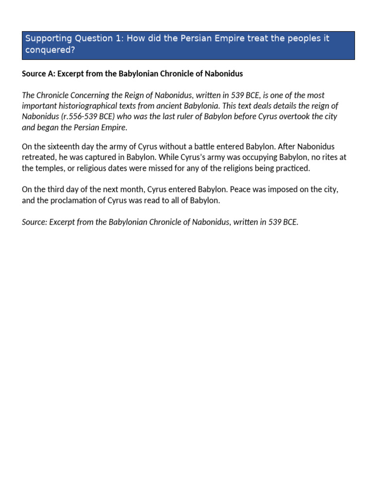 Source A - Excerpt From The Babylonian Chronicle of Nabonidus | PDF ...