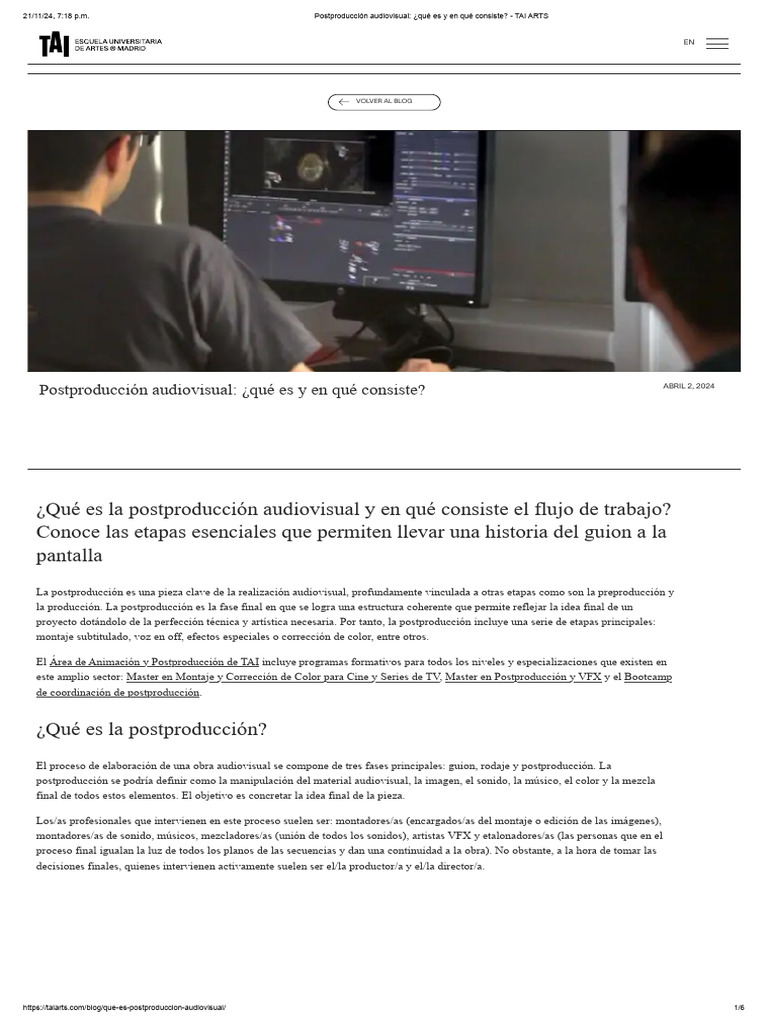 Postproducción Audiovisual: Definición y Proceso | PDF