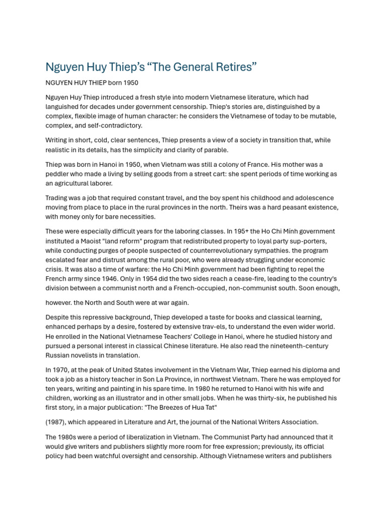 Nguyen Huy Thiep's "The General Retires" | PDF | Vietnam | Ho Chi Minh