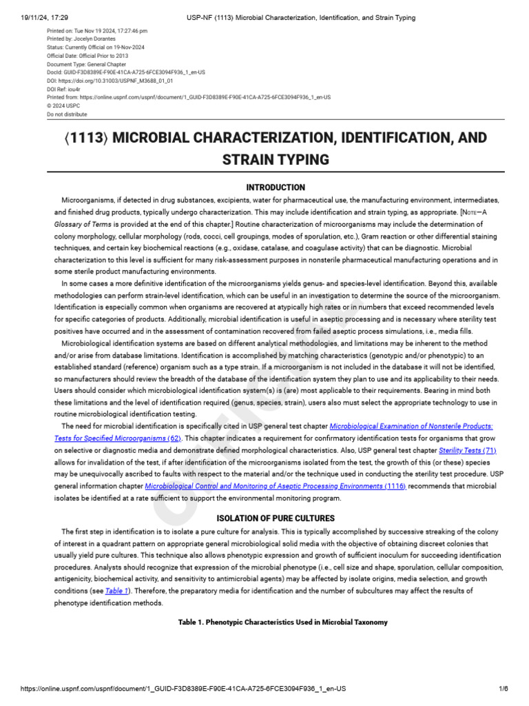 USP-NF 1113 Microbial Characterization, Identification, and Strain Typing | PDF | Staining | Biology